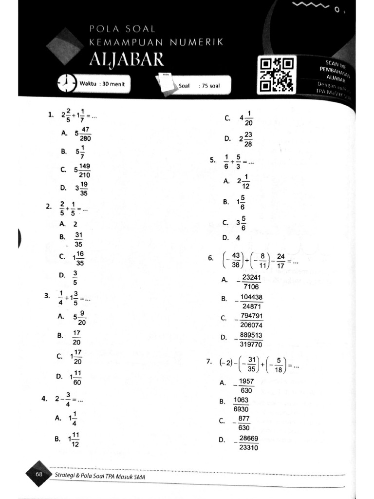 Aljabar, Logika Angka, Aritmetika, Seri Angka, Seri Huruf | PDF