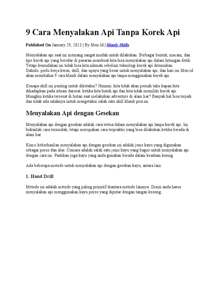 9 Cara Menyalakan Api Tanpa Korek Api | PDF