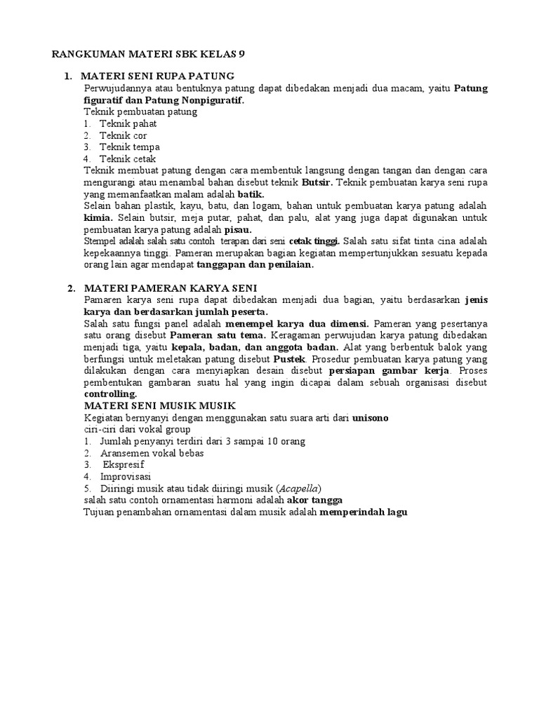 Rangkuman Materi SBK Kelas 9 | PDF