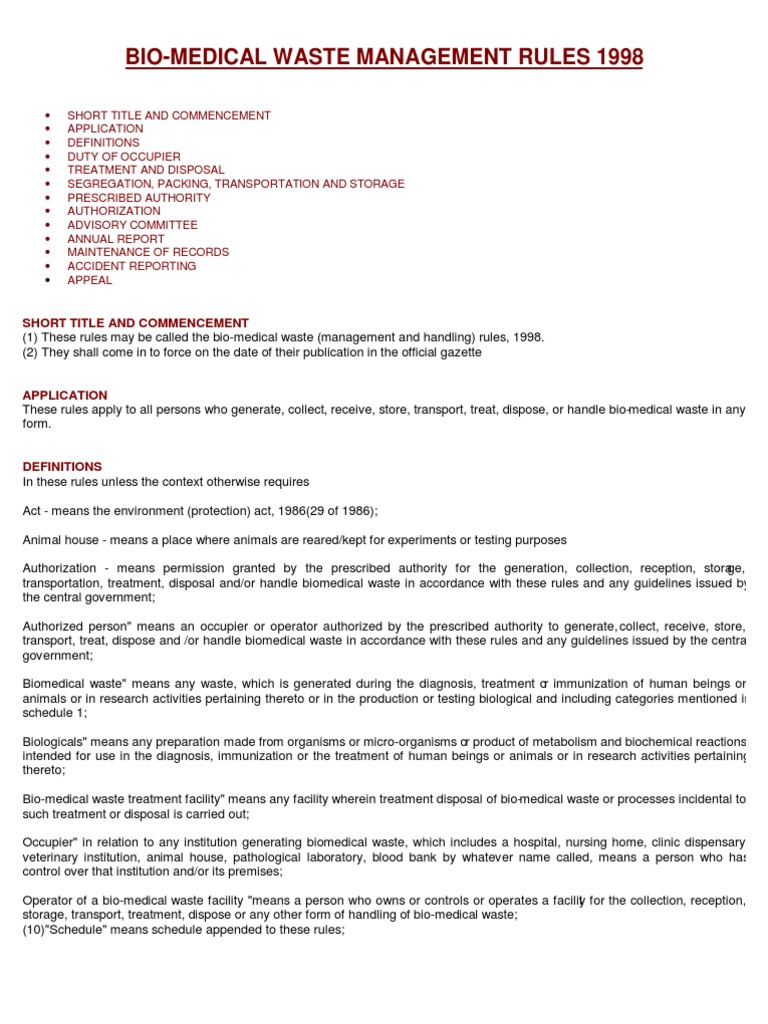 Bio-Medical Waste Management Rules 1998 | PDF | Incineration | Waste