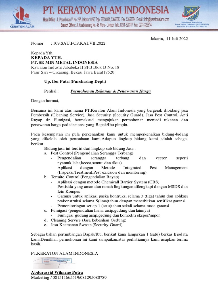 Contoh Perkenalan-Rekanan-Semin Metal | PDF