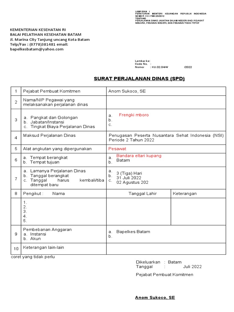 Format SPPD Peserta | PDF
