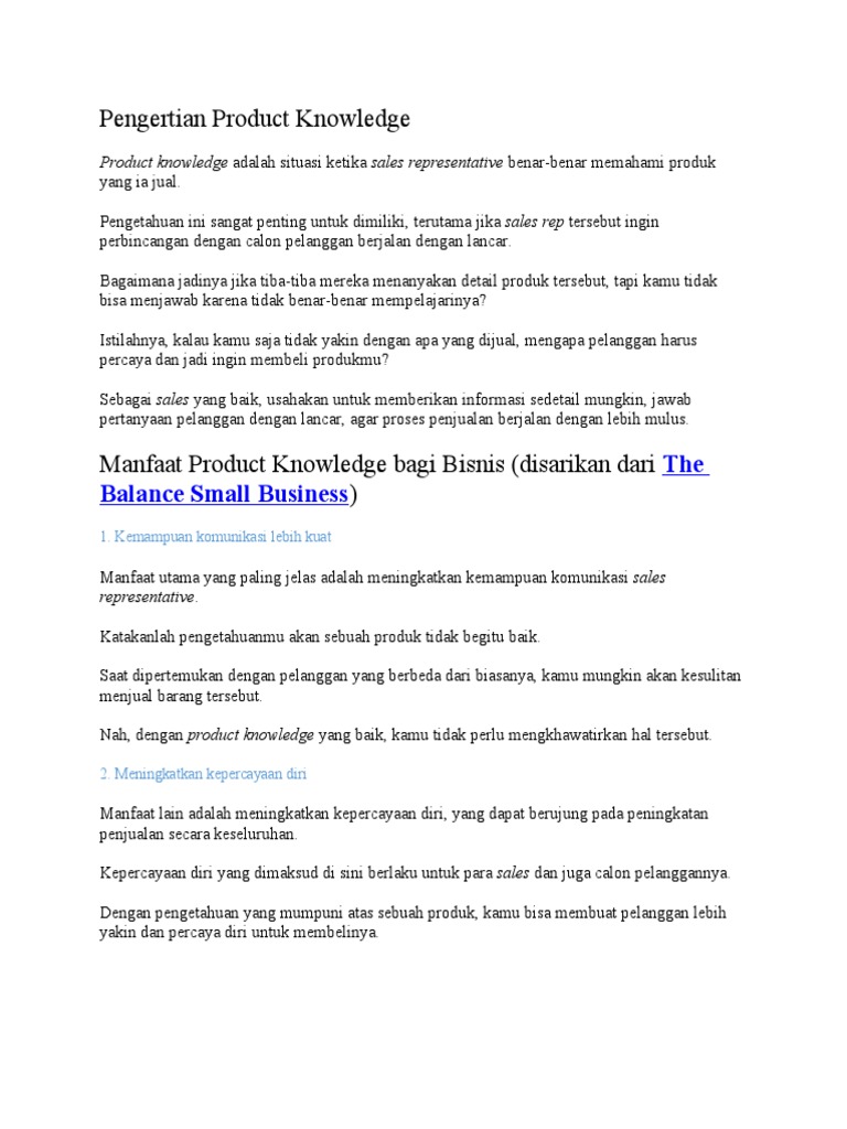 Pentingnya Product Knowledge | PDF