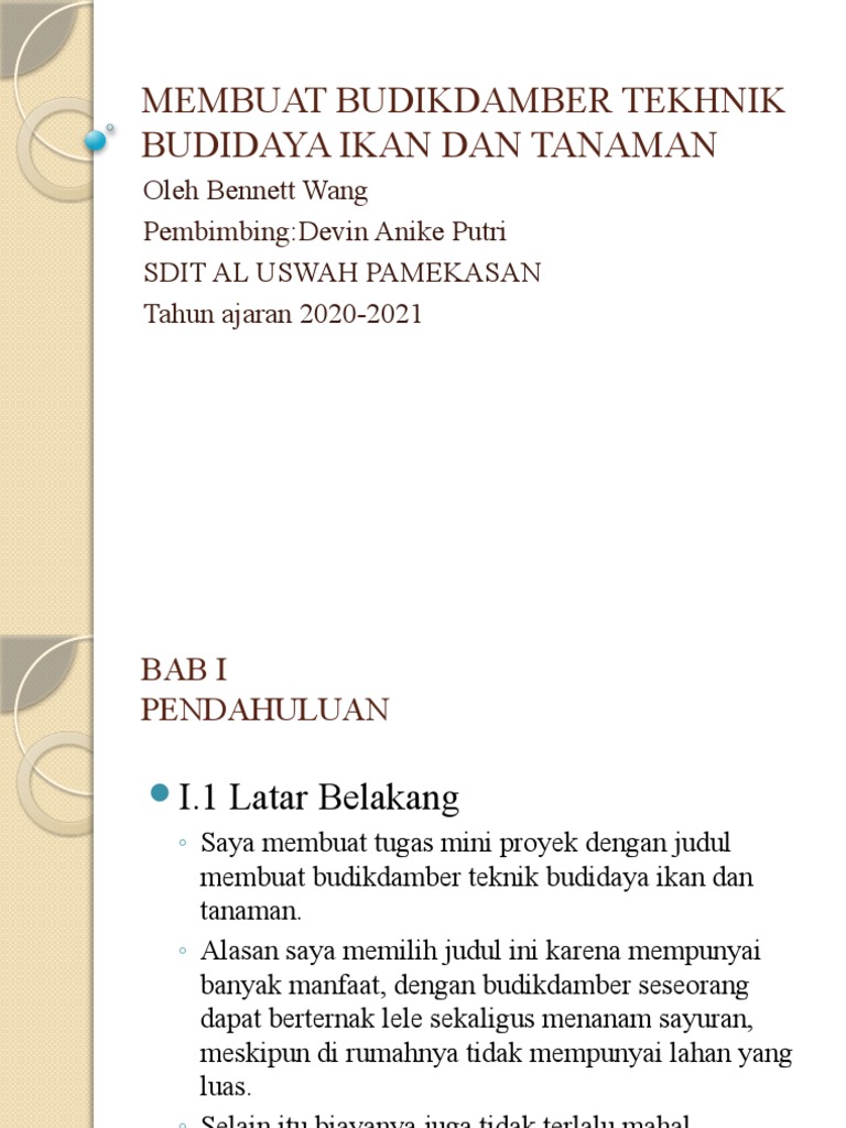 Power Point Membuat Budikdamber Tekhnik Budidaya Ikan Dan Tanaman | PDF
