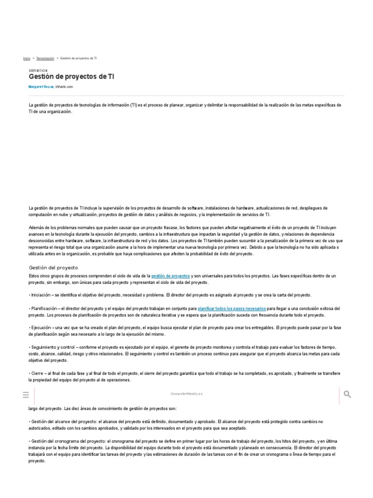 ¿Qué Es Gestión de Proyectos de TI - Definición en | PDF ...