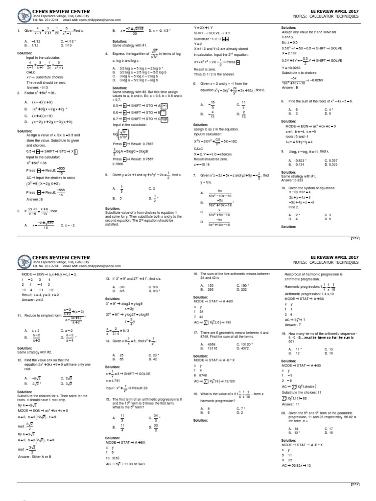 Ceers Review Center: Solution | PDF | Logarithm | Matrix (Mathematics)