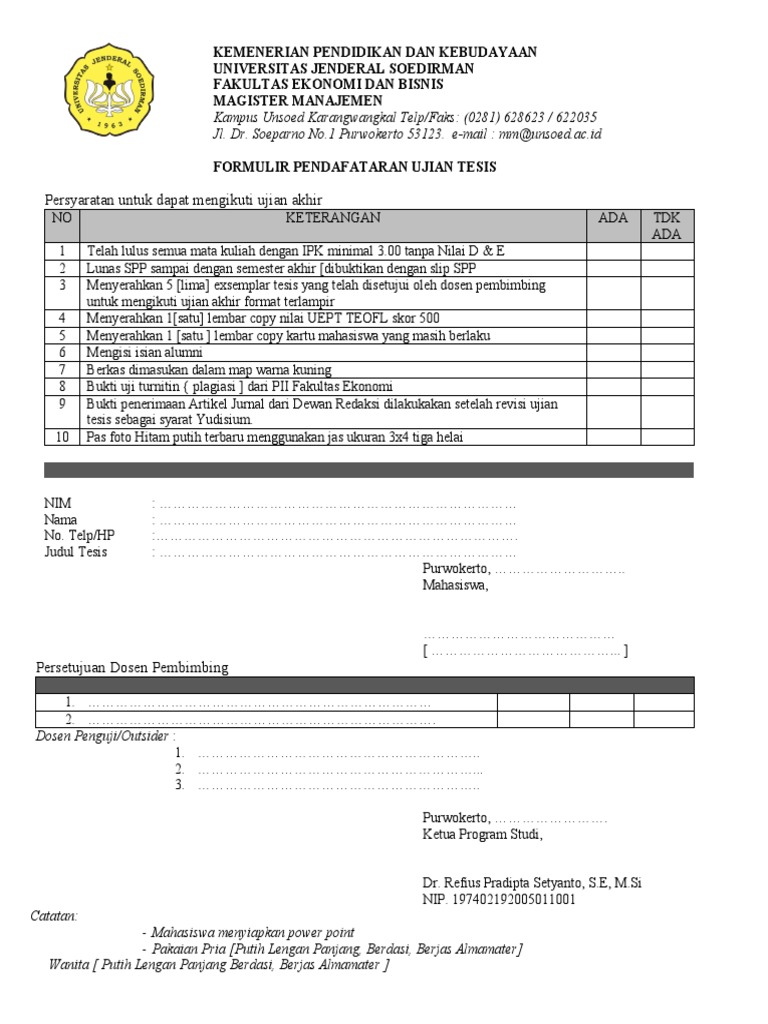 Persyaratan Ujian Tesis FEB Unsoed | PDF