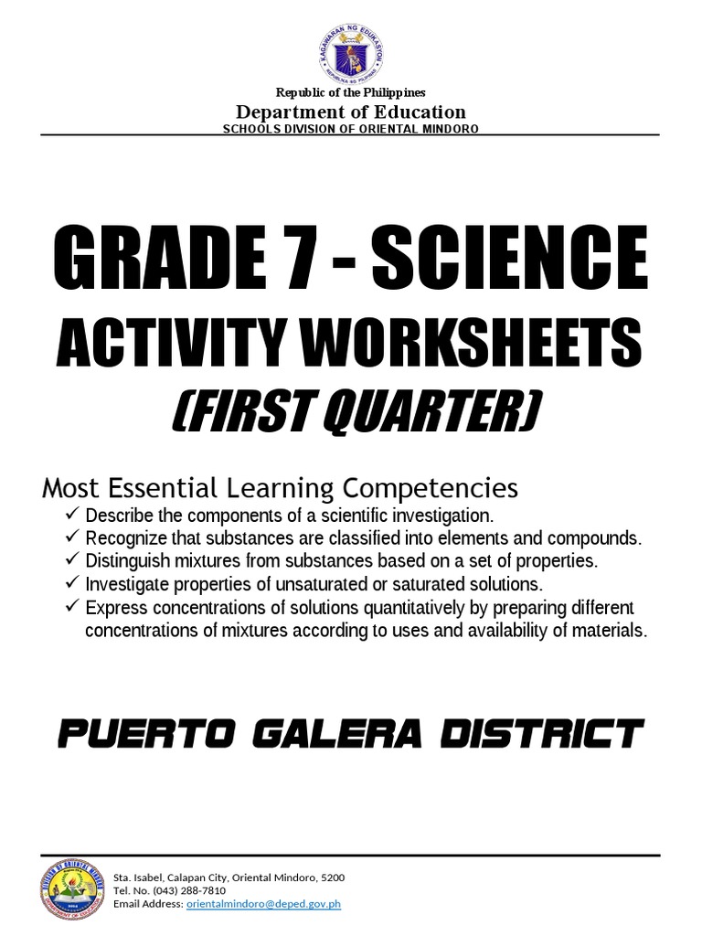 Grade 7 Science Activity Worksheets | PDF | Proton | Atoms