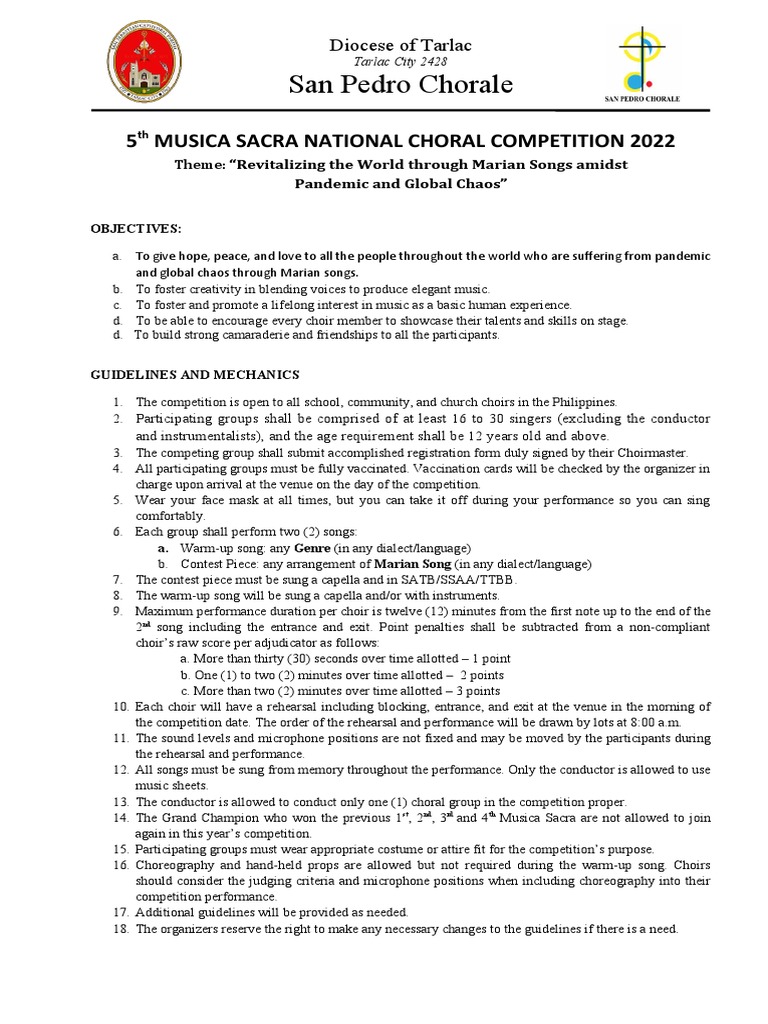 5th Musica Sacra National Choral Competition 2022 Guidelines Mechanics ...