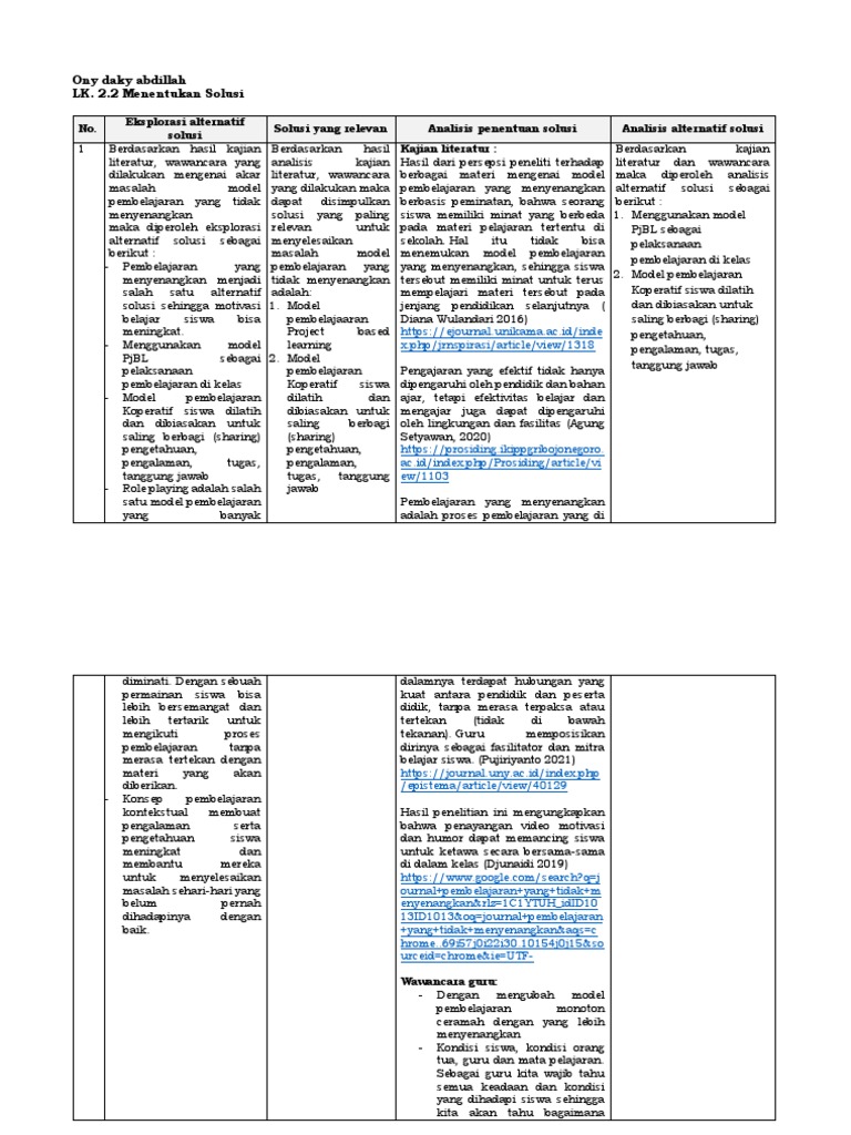 LK. 2.2 Menentukan Solusi Ony | PDF