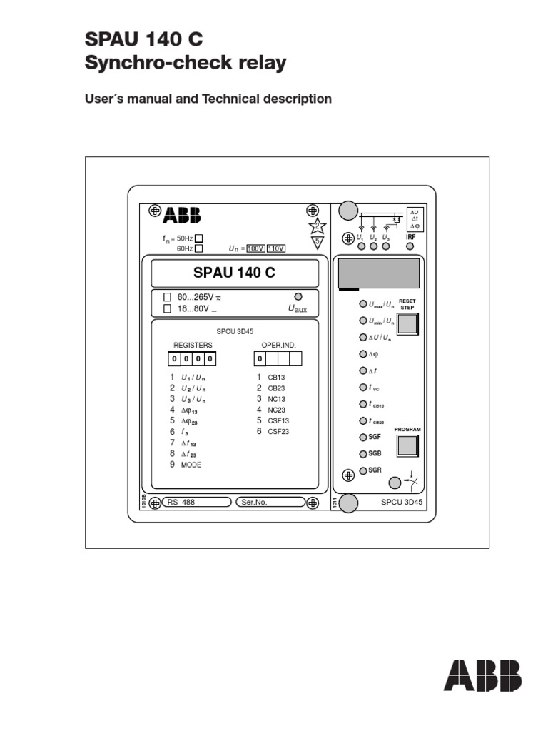 SPAU140C Synch Check Relay | PDF | Power Supply | Relay