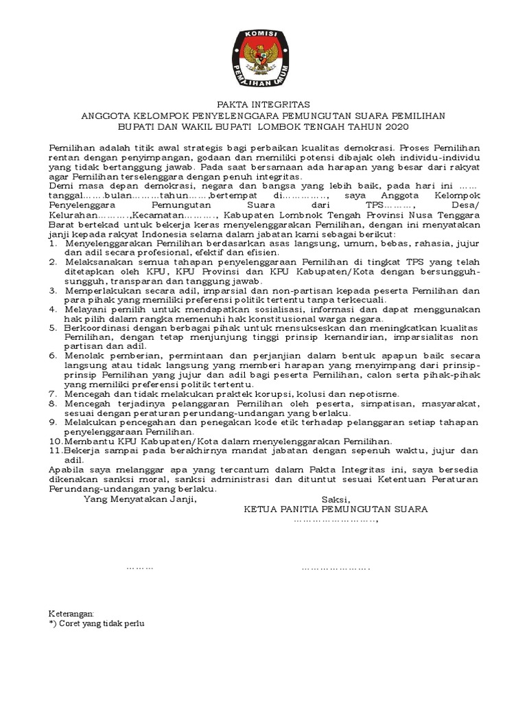 Surat Pernyataan KPPS | PDF