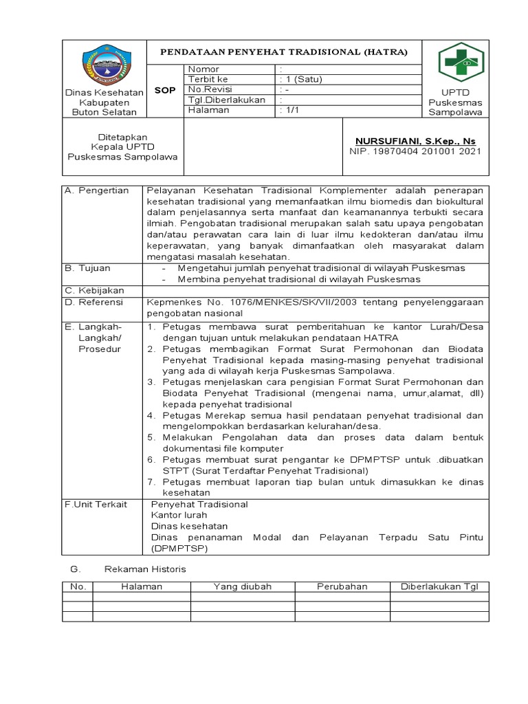 Sop Pendataan Penyehat Tradisional (Hatra) | PDF | Pengembangan Diri | Kesehatan Holistik