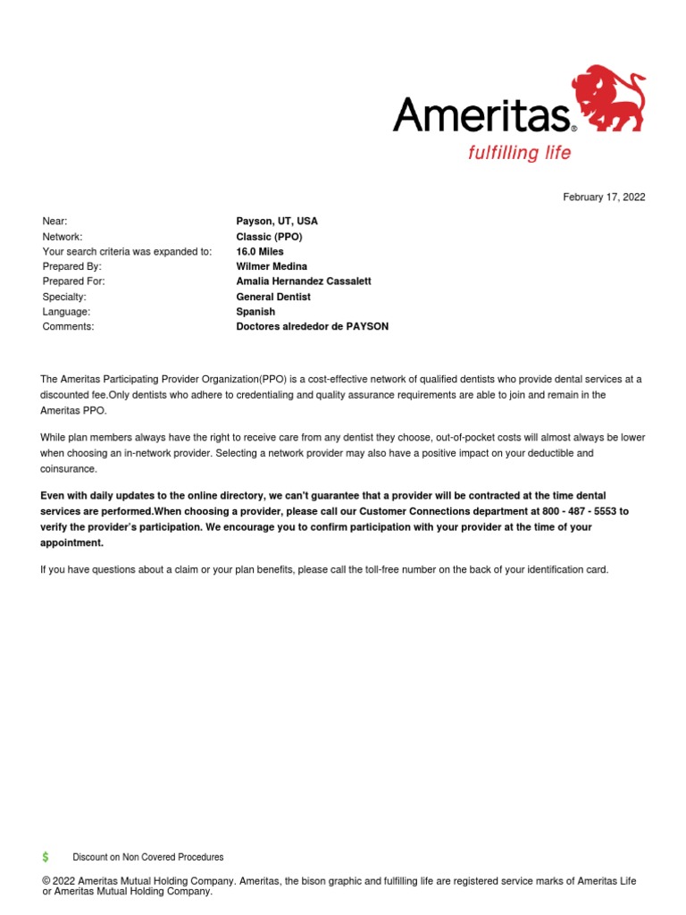 Provider Directory Ameritas Spa - Payson | PDF | Dentistry | Dentist
