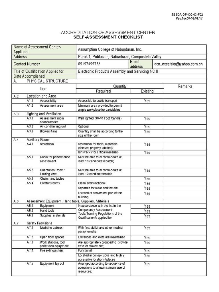 AC Self Assessment Checklist 1 | PDF