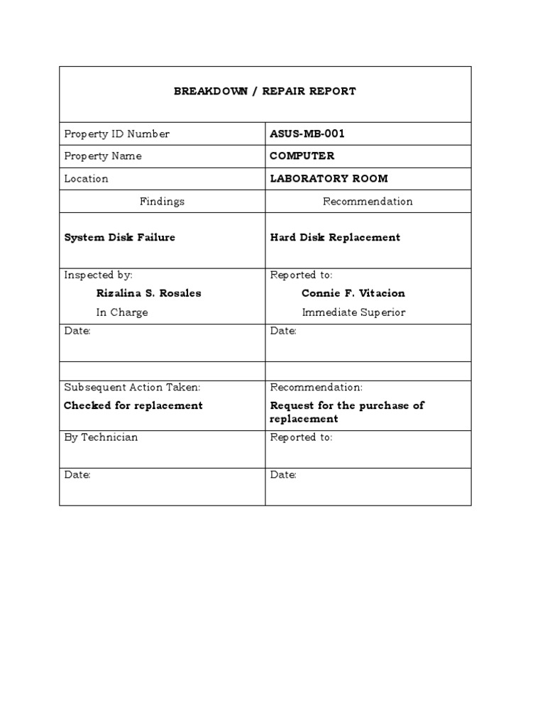 Breakdown - Repair Report | PDF