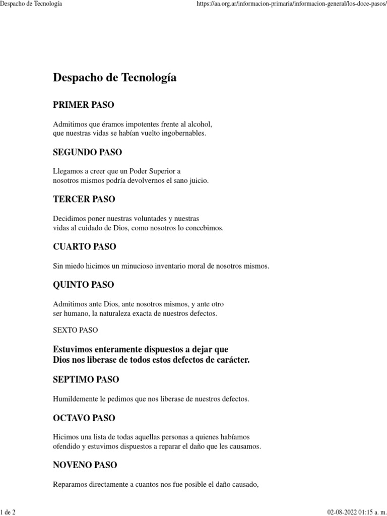 Los 12 Pasos de Alcohólicos Anónimos | PDF