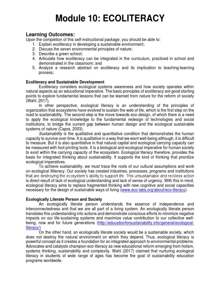 Module 10: ECOLITERACY: Learning Outcomes | Download Free PDF ...