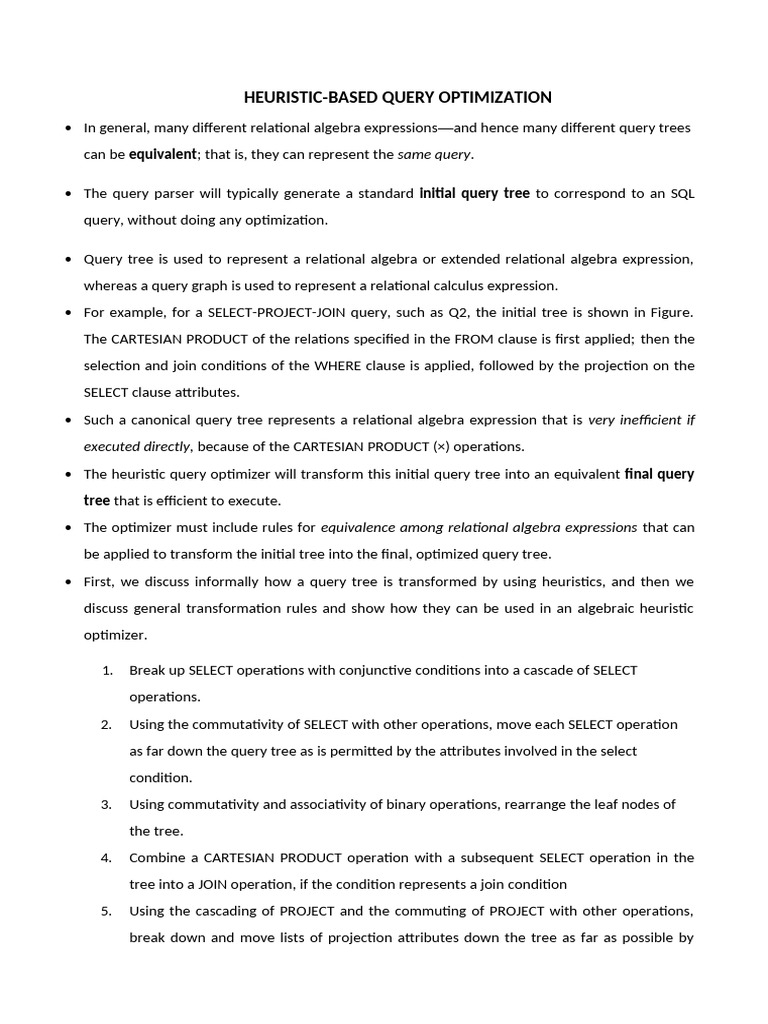 Query Optimization Heuristics | PDF | Relational Model | Databases