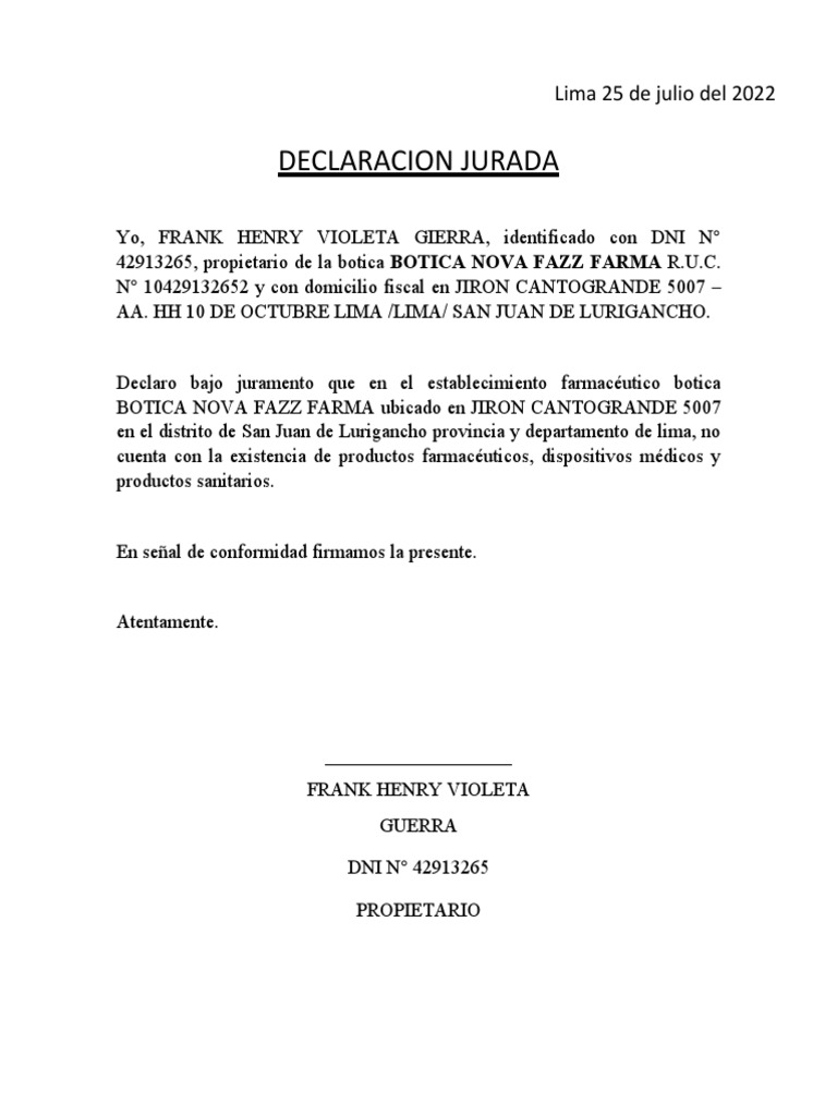 Declaracion Jurada de Cierre Definitivo | PDF