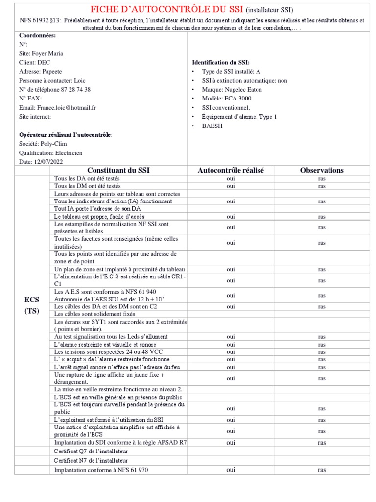 Autocontrôle SSI | PDF