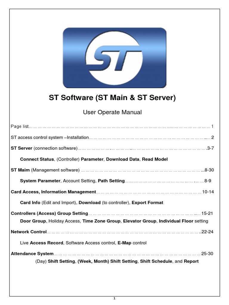 ST Software User Manual for Access Control | PDF | Access Control ...