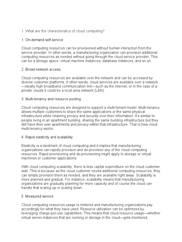 On-Demand Self-Service: 1. What Are The Characteristics of Cloud ...