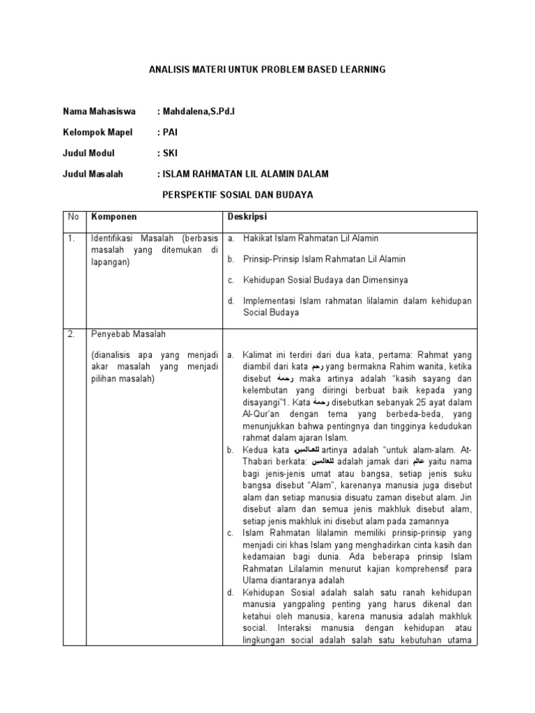 Formulir - Analisis Materi - PBL | PDF