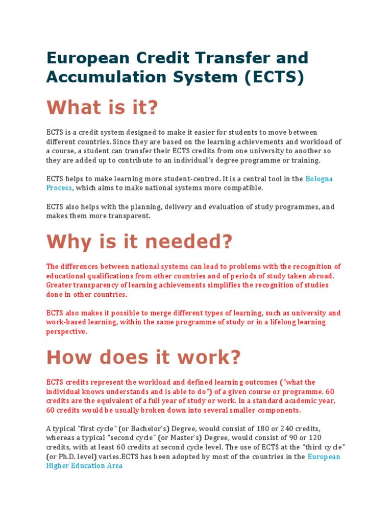 European Credit Transfer and Accumulation System | PDF | Qualifications ...