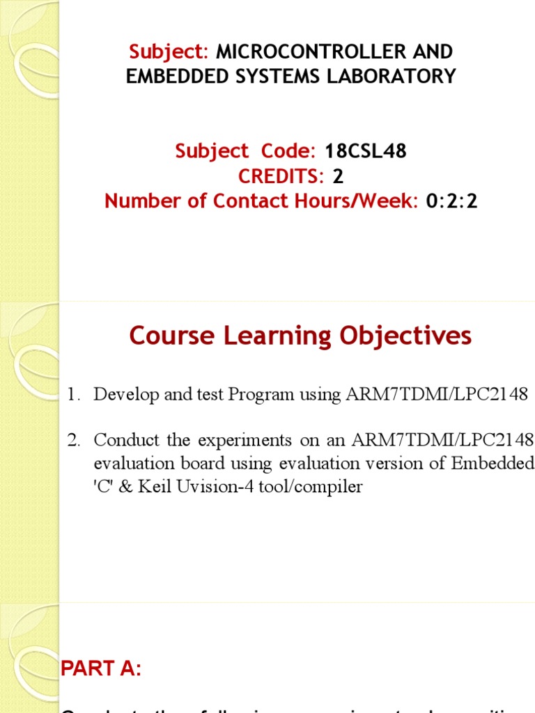 Subject:: Microcontroller and Embedded Systems Laboratory 18CSL48 2 0:2 ...