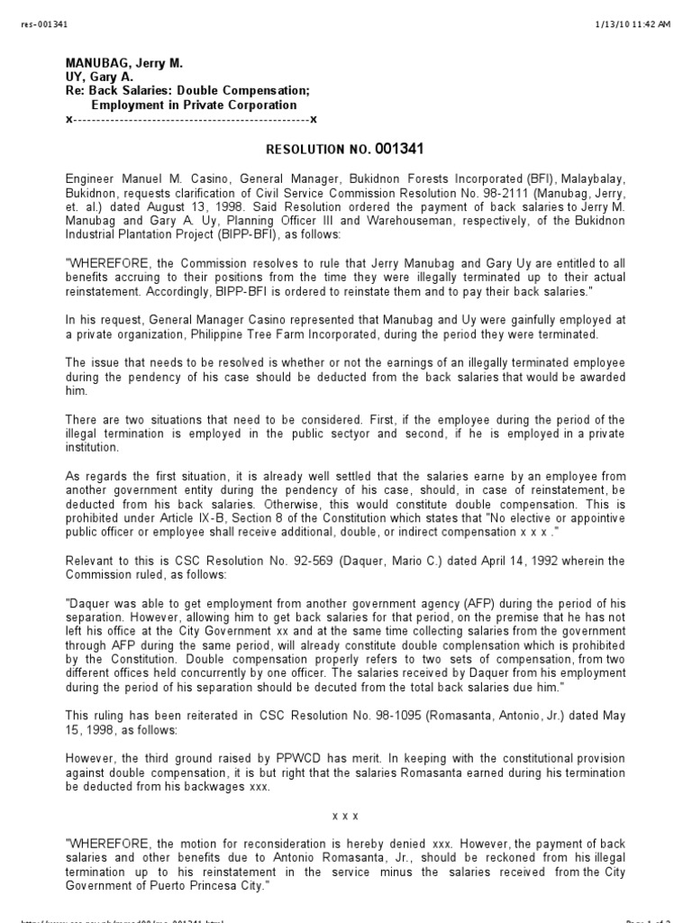 Double Compensation Res-001341 | PDF | Salary | Employment