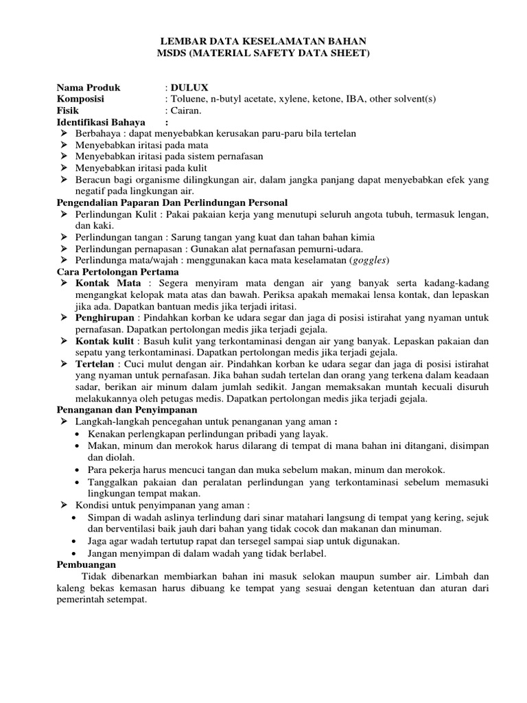 MSDS Cat Dulux | PDF