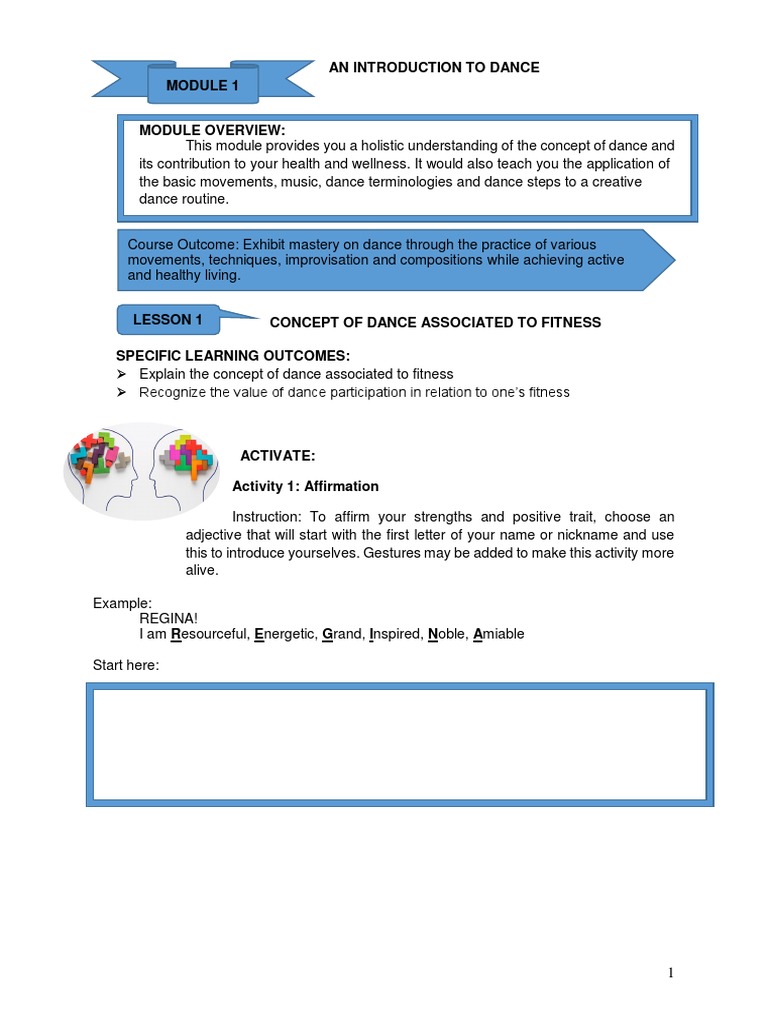MODULE 1 LESSON 1 Concept of Dance Associated To Fitness | PDF ...
