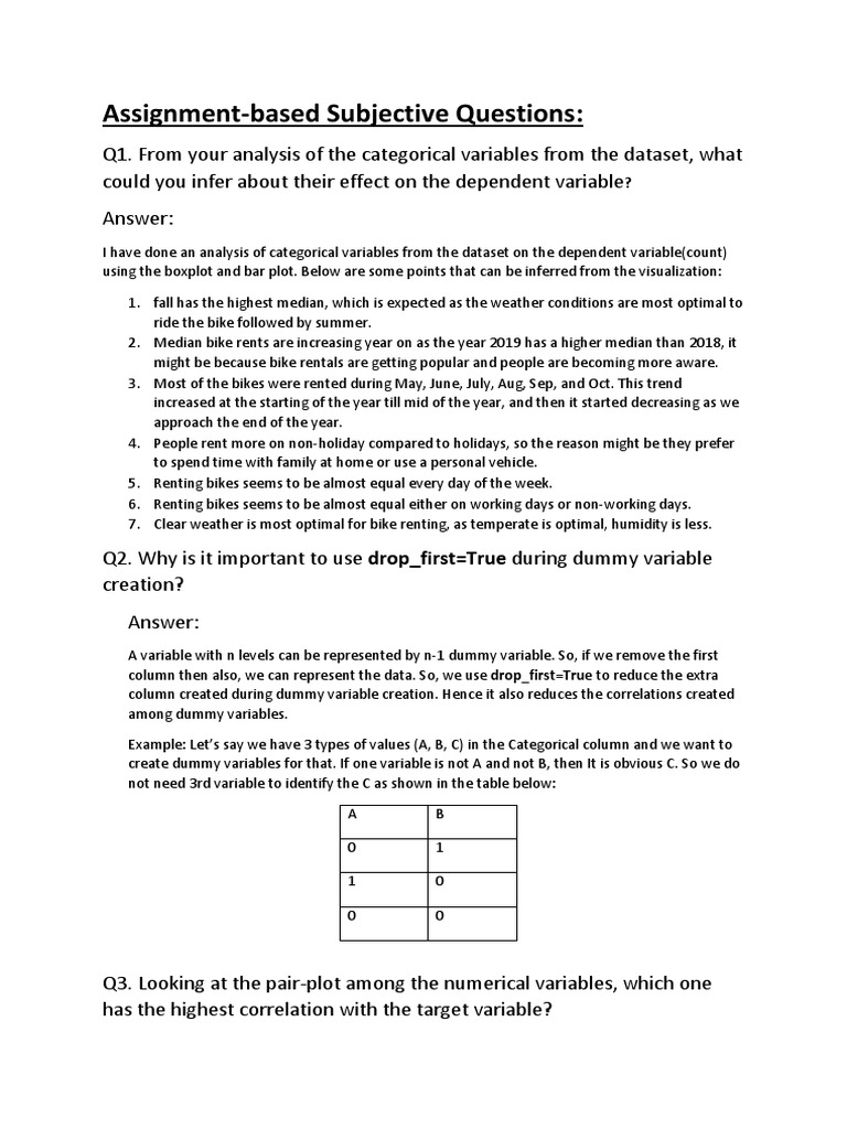 Assignment-Based Subjective Questions | PDF | Regression Analysis | Linear Regression