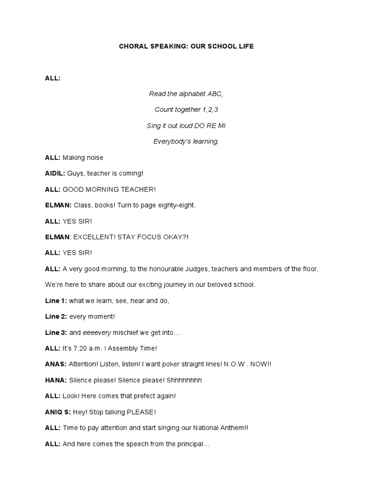 Choral Speaking - Our School Life | PDF