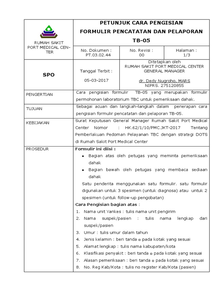 Petunjuk Pengisian Formulir TB-05 | PDF