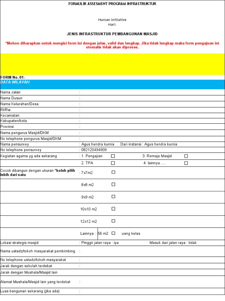 01 Form Assesment Pembangunan Masjid | PDF