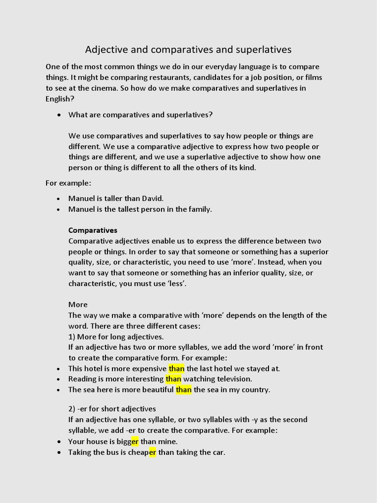 Adjective and Comparatives and Superlatives | PDF | Lexical Semantics | Semantics