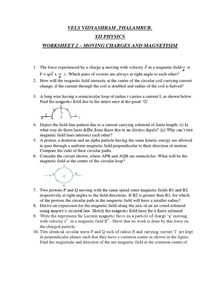 Forces on Moving Charges in Magnetic Fields: Worksheet with Problems on ...