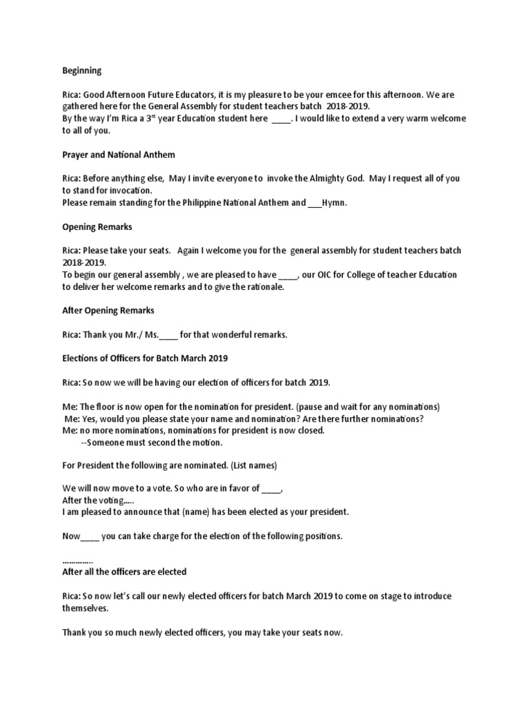 Emcee Script | PDF | Prayer