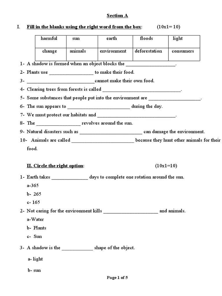 Science Main Exam Grade-2 | PDF | Natural Environment | Earth