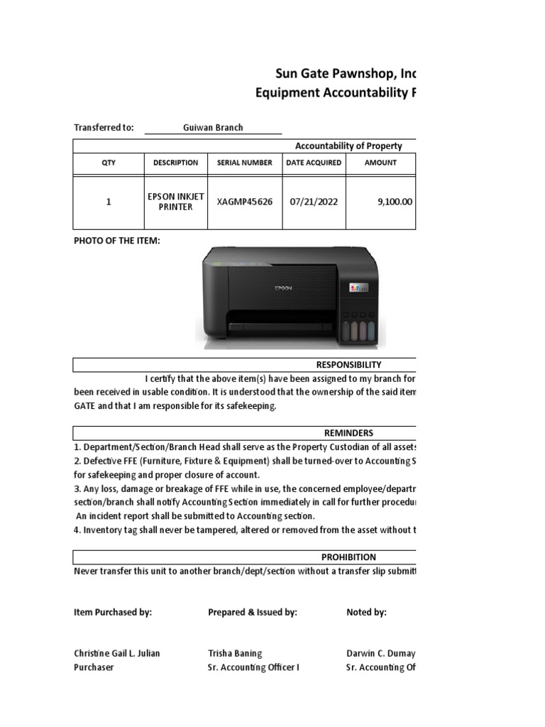 Accountability Form - Branches | Download Free PDF | Business