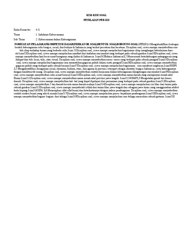 Kisi Kisi Tema 1 Sub 2 Ki3 KLS 4 | PDF