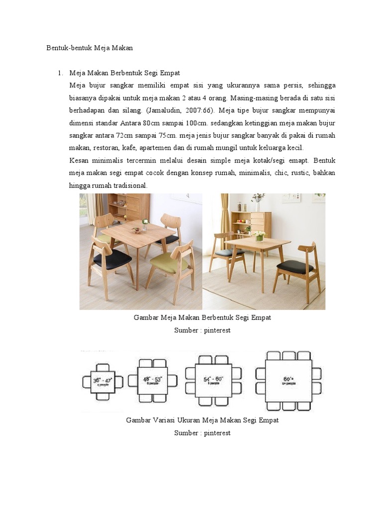 Bentuk-Bentuk Meja Makan | PDF