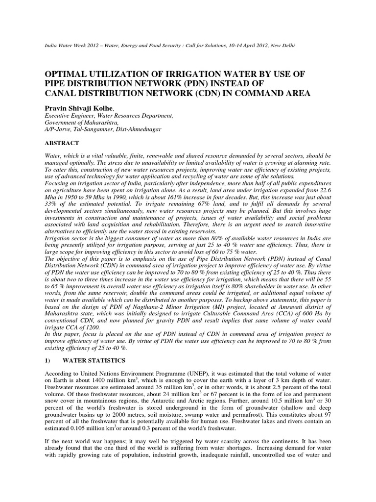 Optimal Utilization of Irrigation Water by Use of Pipe Distribution ...