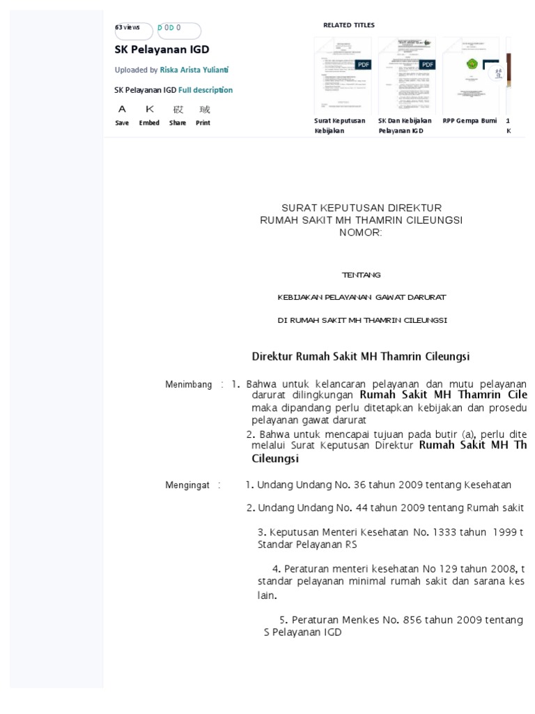 PDF SK Pelayanan Igd | PDF