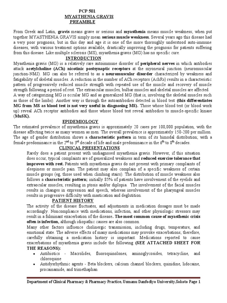 Myasthenia Gravis (2016-2017) Lecture Notes | PDF | Neuromuscular ...