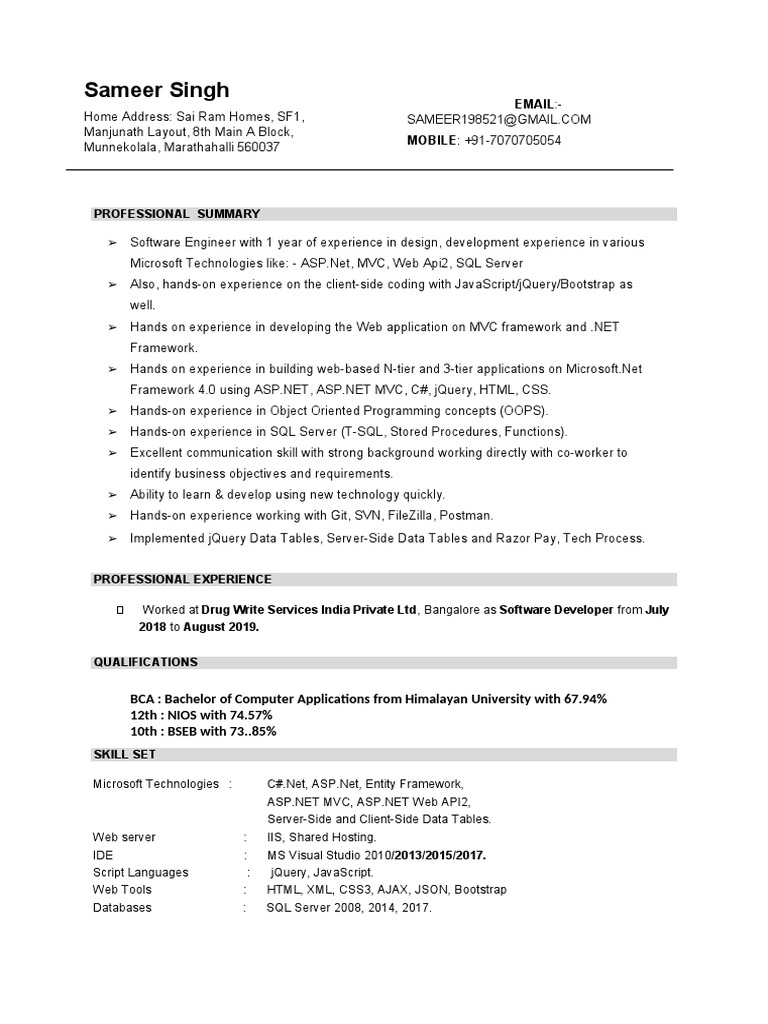 Sameer Resume | PDF | World Wide Web | Internet & Web