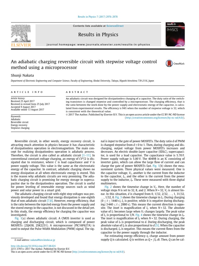 An Adiabatic Charging Reversible Circuit With Stepwise Volta - 2017 - Results in | PDF ...