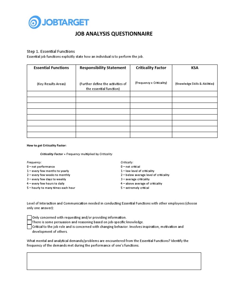 Job Analysis Questionnaire | PDF | Function (Mathematics) | Behavioural ...